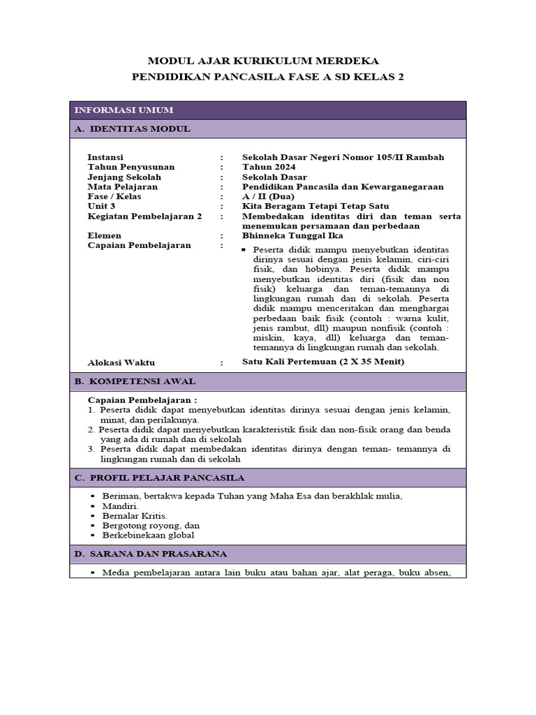 Modul Ajar Kelas 2 PPKN | PDF