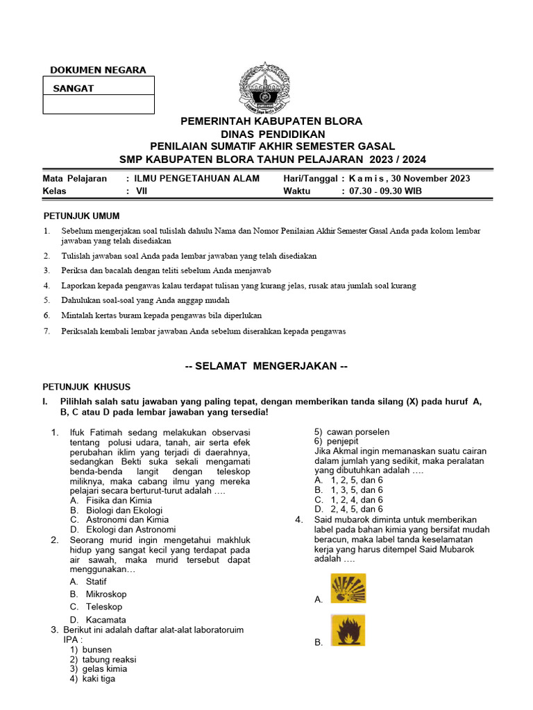 Soal Penilaian Sumatif Gasal | PDF