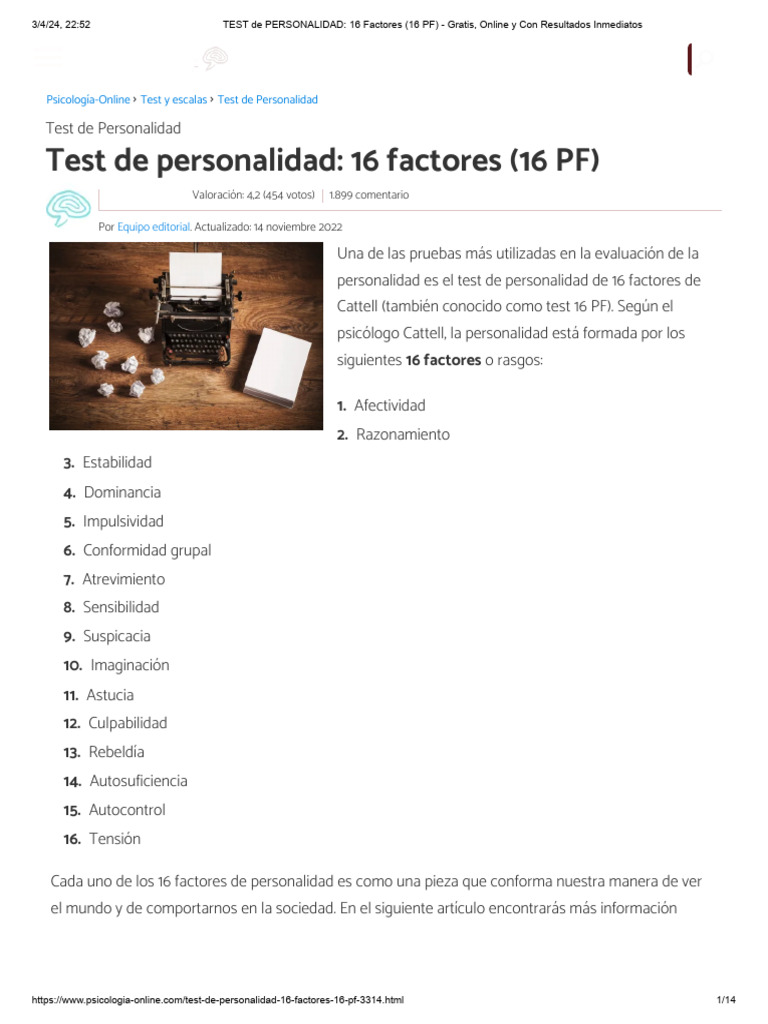 TEST de PERSONALIDAD - 16 Factores (16 PF) - Camila Jimenez | PDF | Las ...