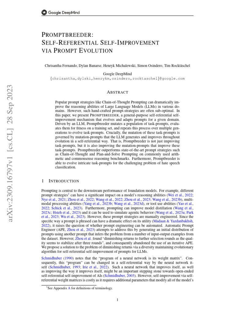 Promptbreeder - Self-Referential Self-Improvement Via Prompt Evolution | PDF | Mutation ...