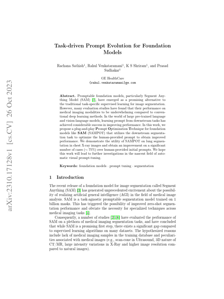 Task-driven Prompt Evolution for Foundation models | PDF | Image Segmentation | Dependent And ...