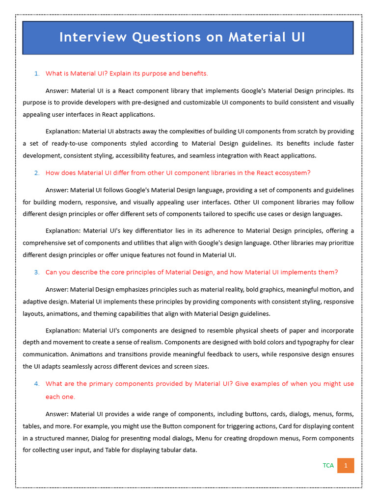 Interview Questions on Material UI | PDF | User Interface | Menu (Computing)