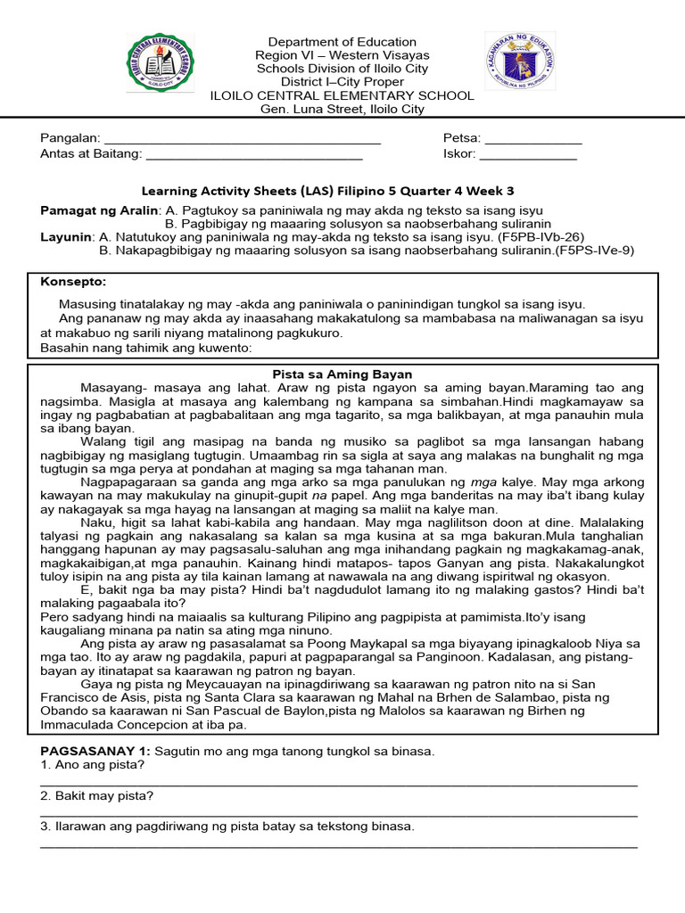 Filipino Las Q4 W3 | PDF