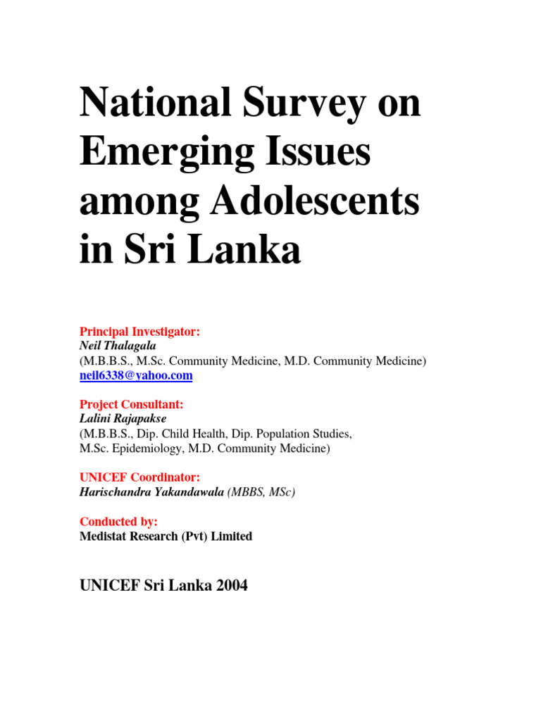 National Survey On Emerging Issues Among Adolescents in Sri Lanka ... National Survey On Emerging Issues Among Adolescents in Sri Lanka ...