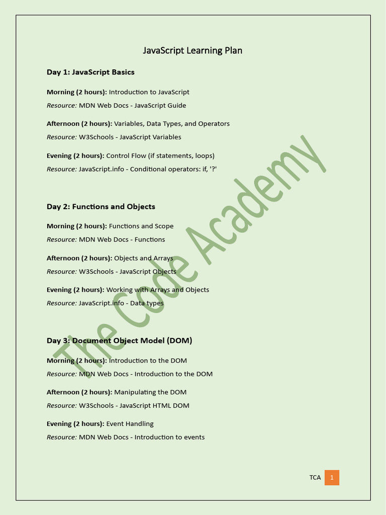 JavaScript Learning Plan | PDF | Java Script | Ajax (Programming)