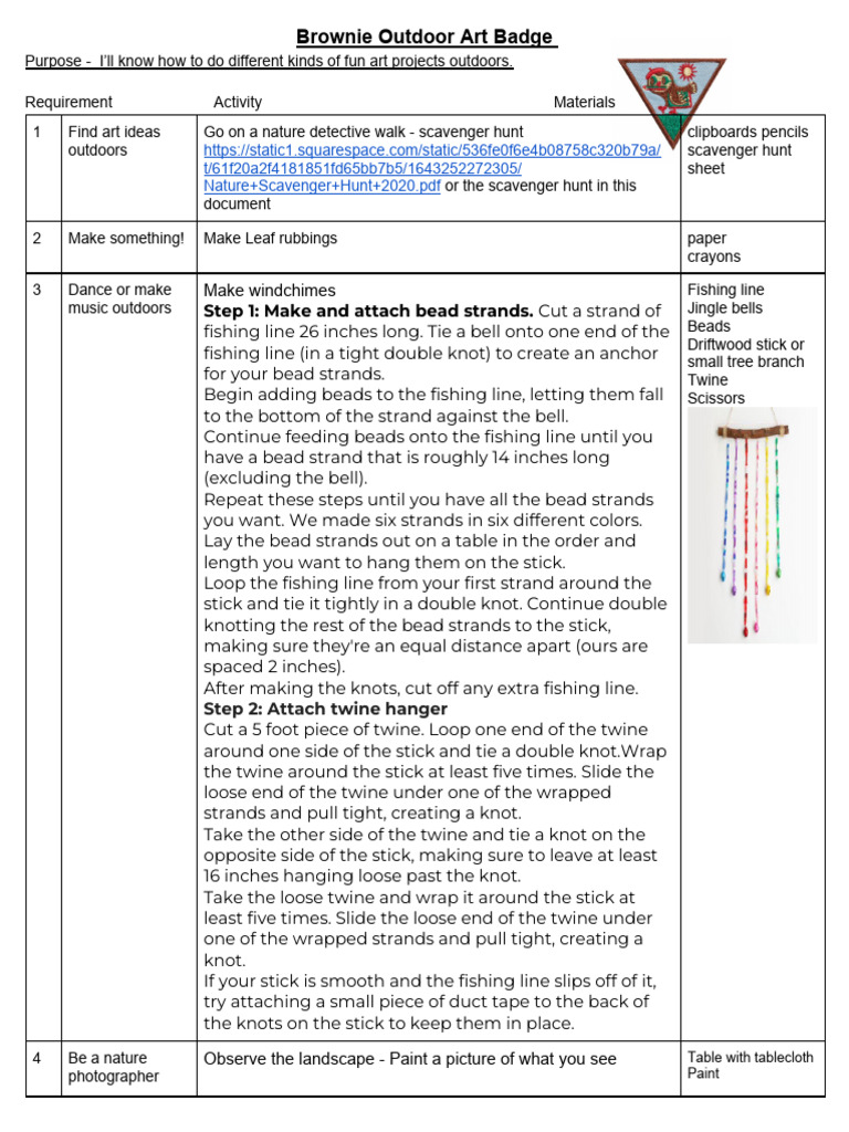 Brownie Outdoor Art Badge Activities | PDF | Knot