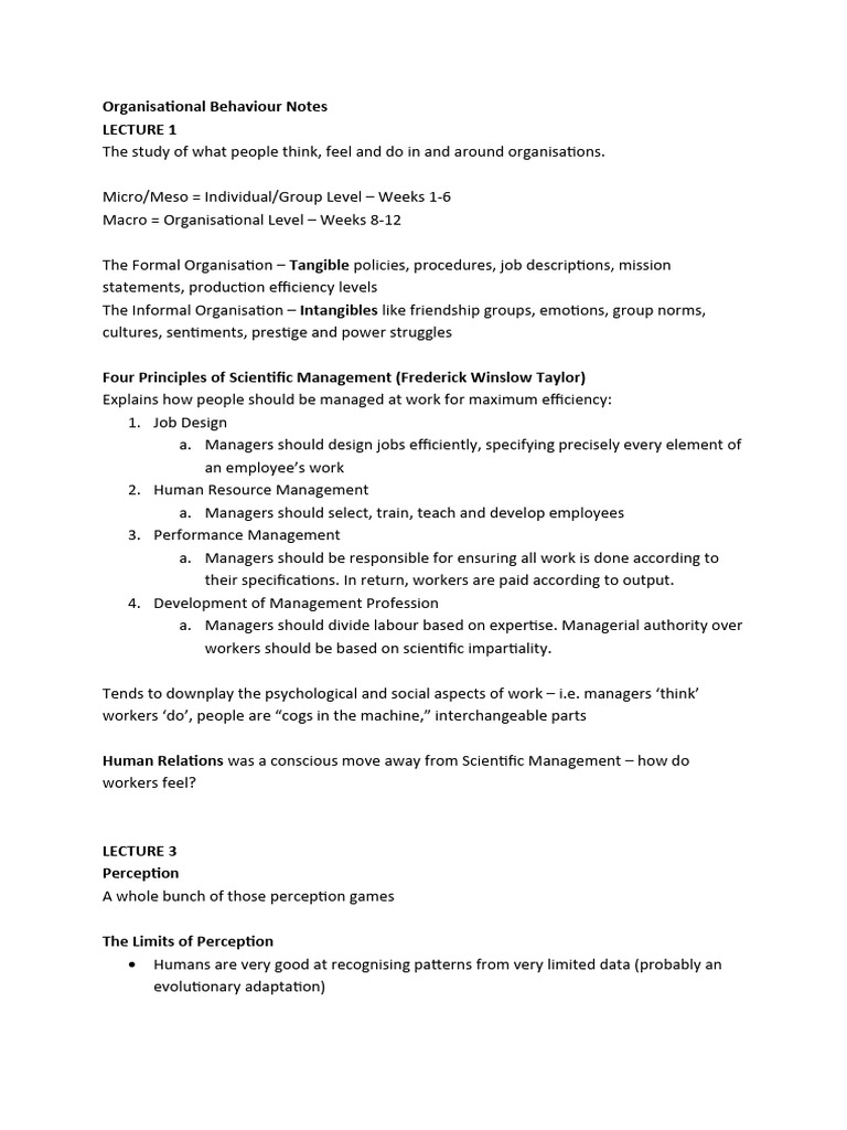 Organisational Behaviour Overview Notes | PDF | Motivational | Motivation