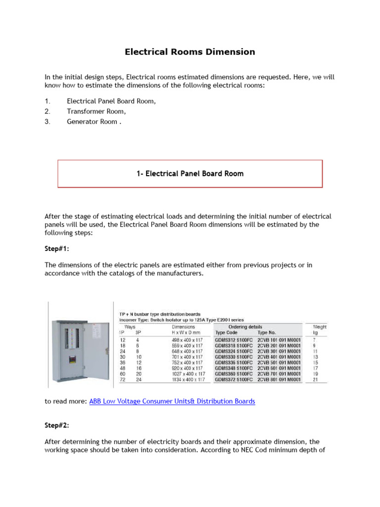 Electrical Rooms Dimension | PDF | Transformer | Electric Power Distribution