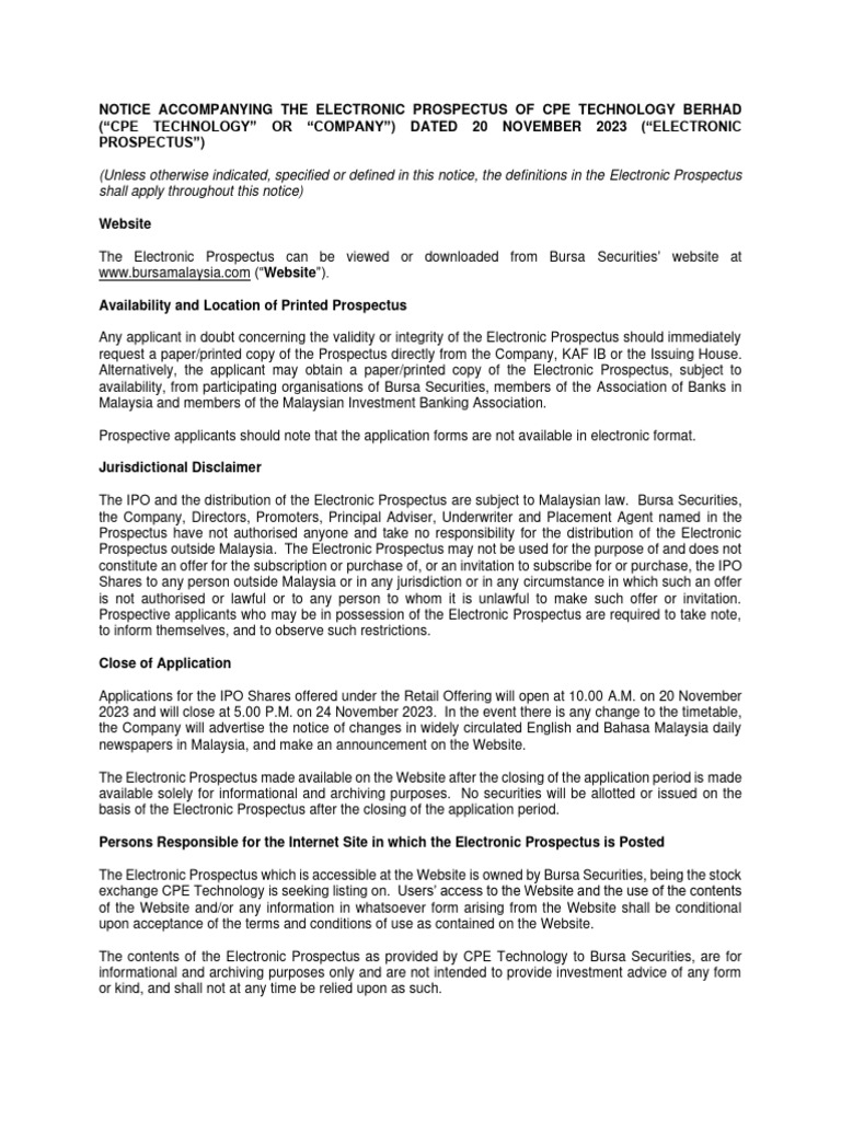 CPE Technology Berhad - (IPO) - Part 1 | PDF | Initial Public Offering ...