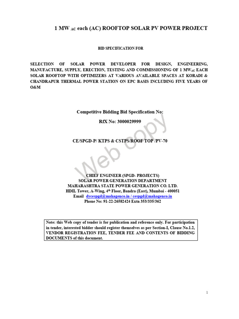 Tender 1MW Rooftop Web | PDF | Solar Power | Request For Proposal