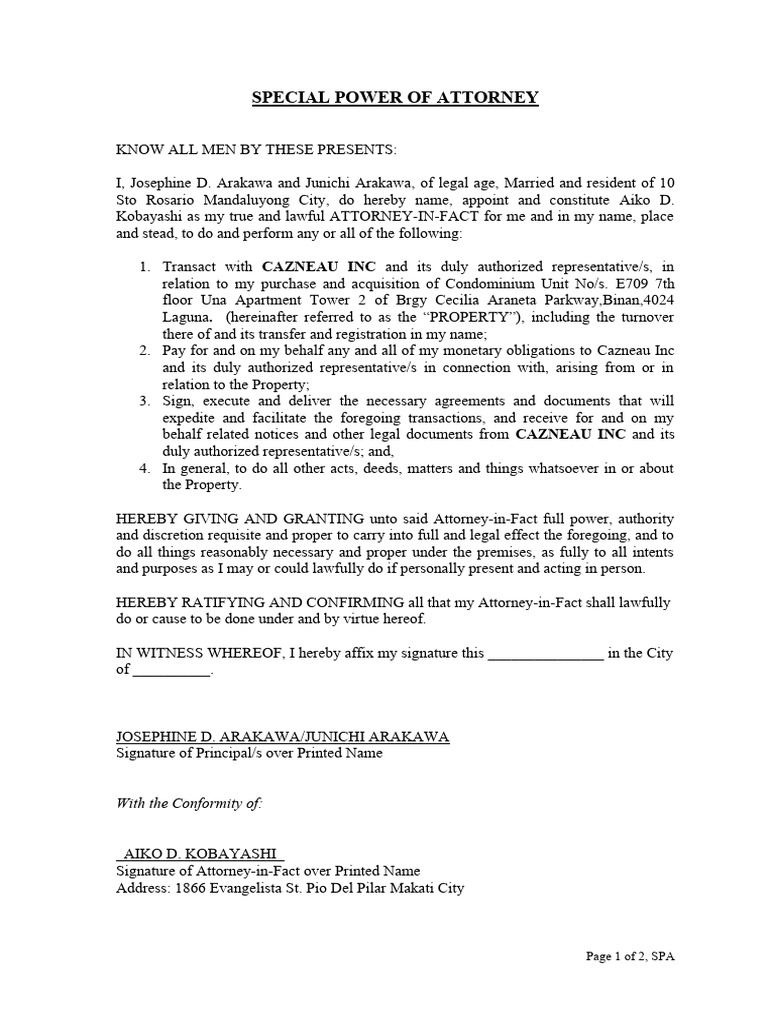 SPA Format | PDF | Power Of Attorney | Government