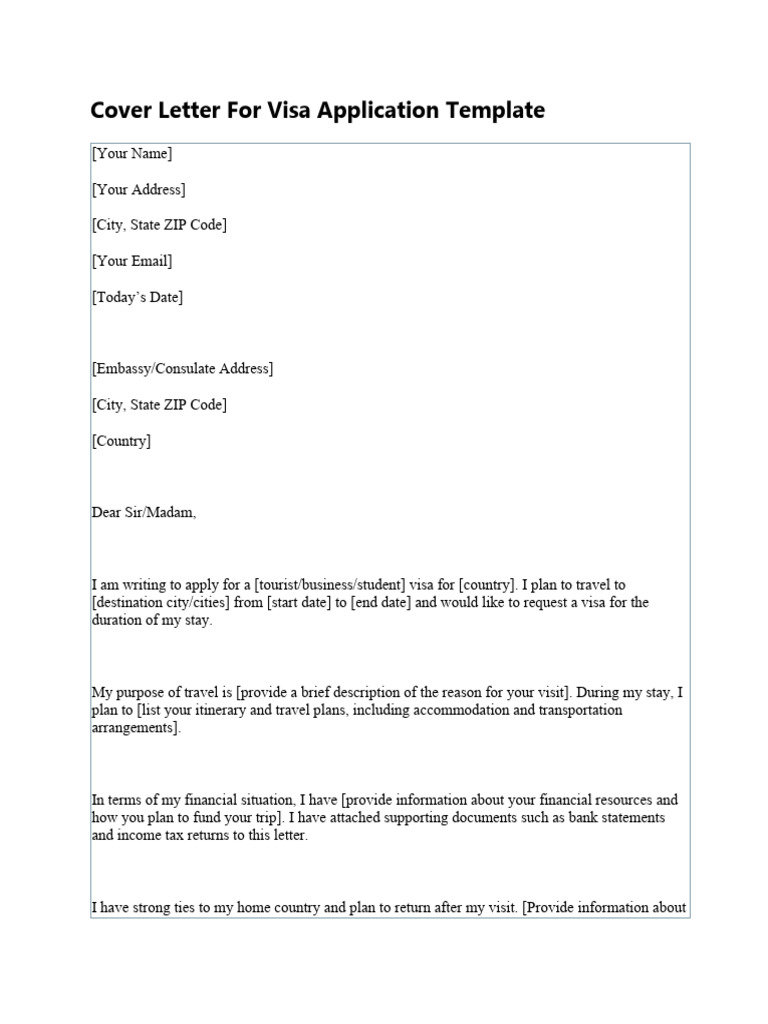 Cover Letter For Visa Application Template | PDF | Travel Visa | Passport