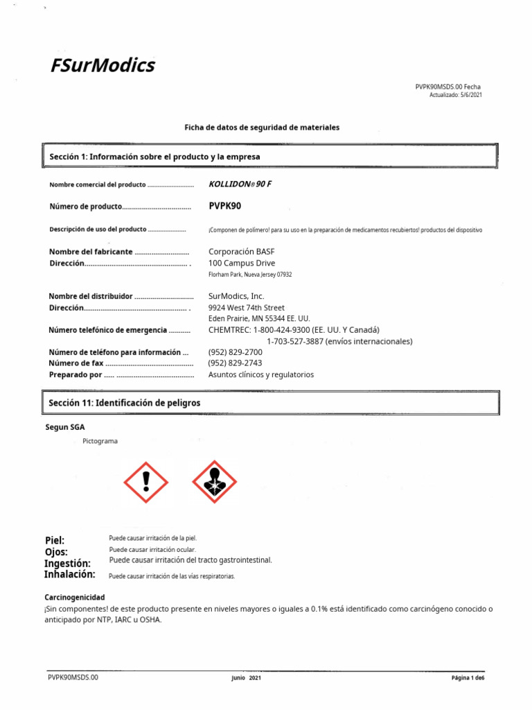 SDS-17 Kollidon 90 F | PDF | Química