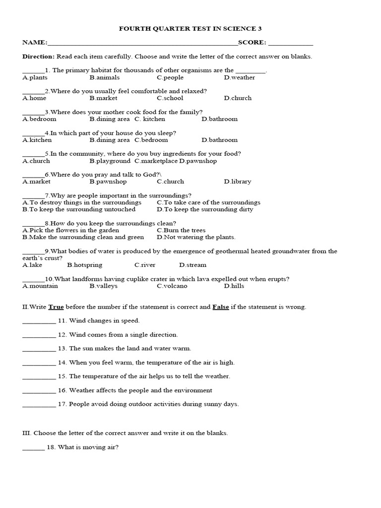 PT - Science 3 - Q4 | PDF | Atmosphere Of Earth | Rain