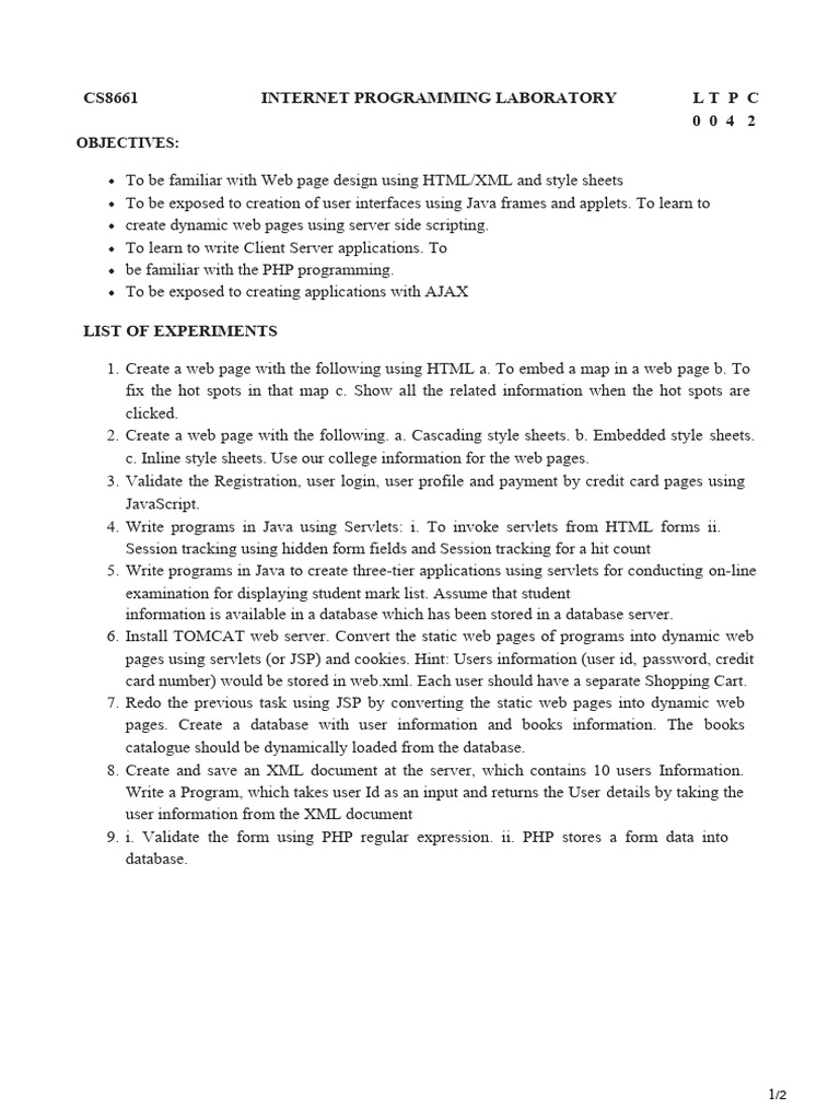 Internet Programming Laboratory | PDF | World Wide Web | Internet & Web Internet Programming Laboratory | PDF | World Wide Web | Internet & Web