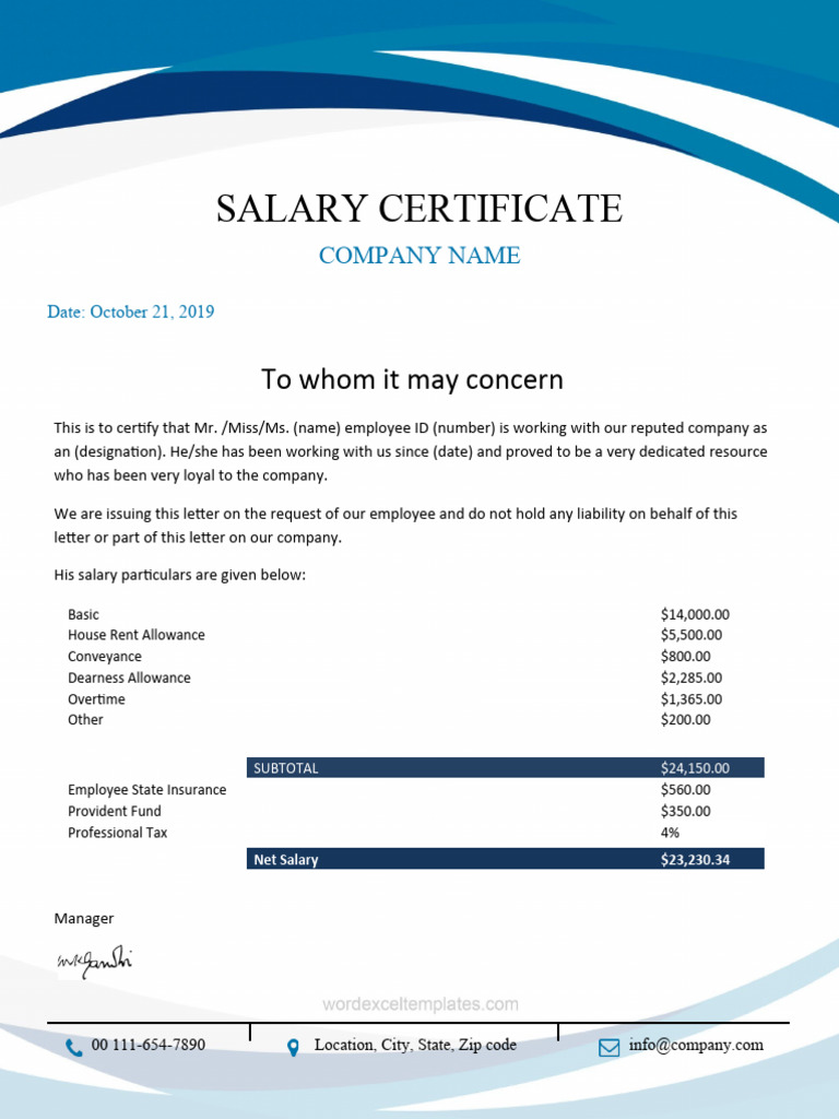 Salary Certificate Template | PDF