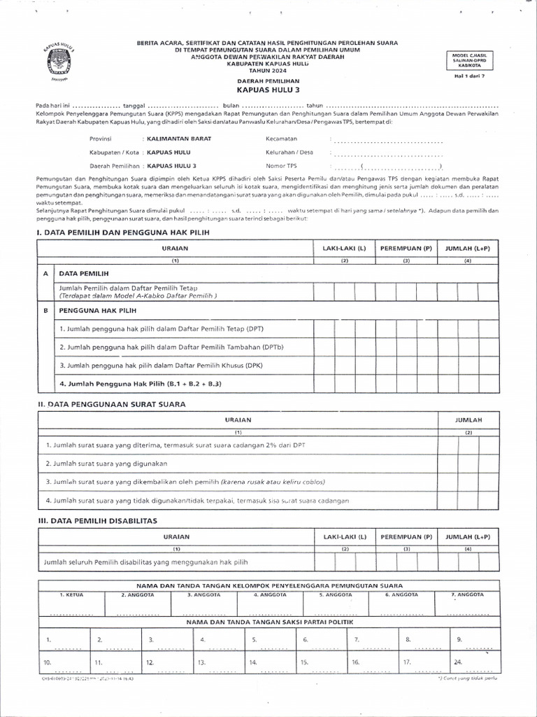 C Hasil DPRD KH III, 18 Rangkap Per Tps | PDF