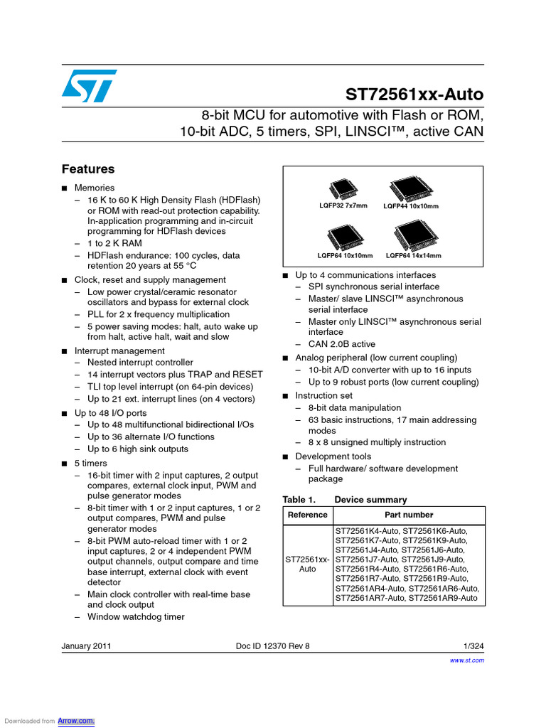 ST72F561R9TC | PDF | Microcontroller | Electrical Engineering