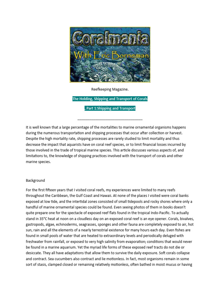 Coral Transportation | PDF | Coral Reef | Coral