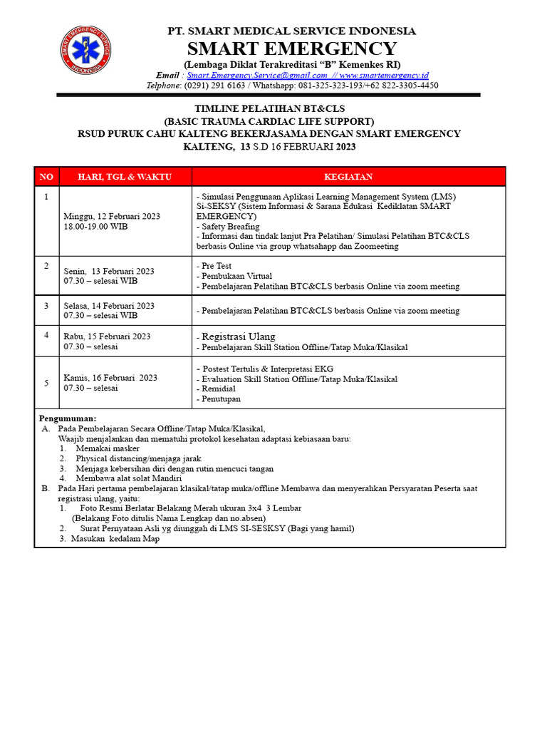 Jadwal BTCLS Rsud Puruk Cahu Feb 2023 | PDF