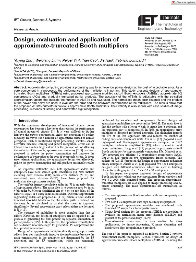 Iet Circuits Devices Syst 2020 Zhu Design Evaluation And Application Of Approximate