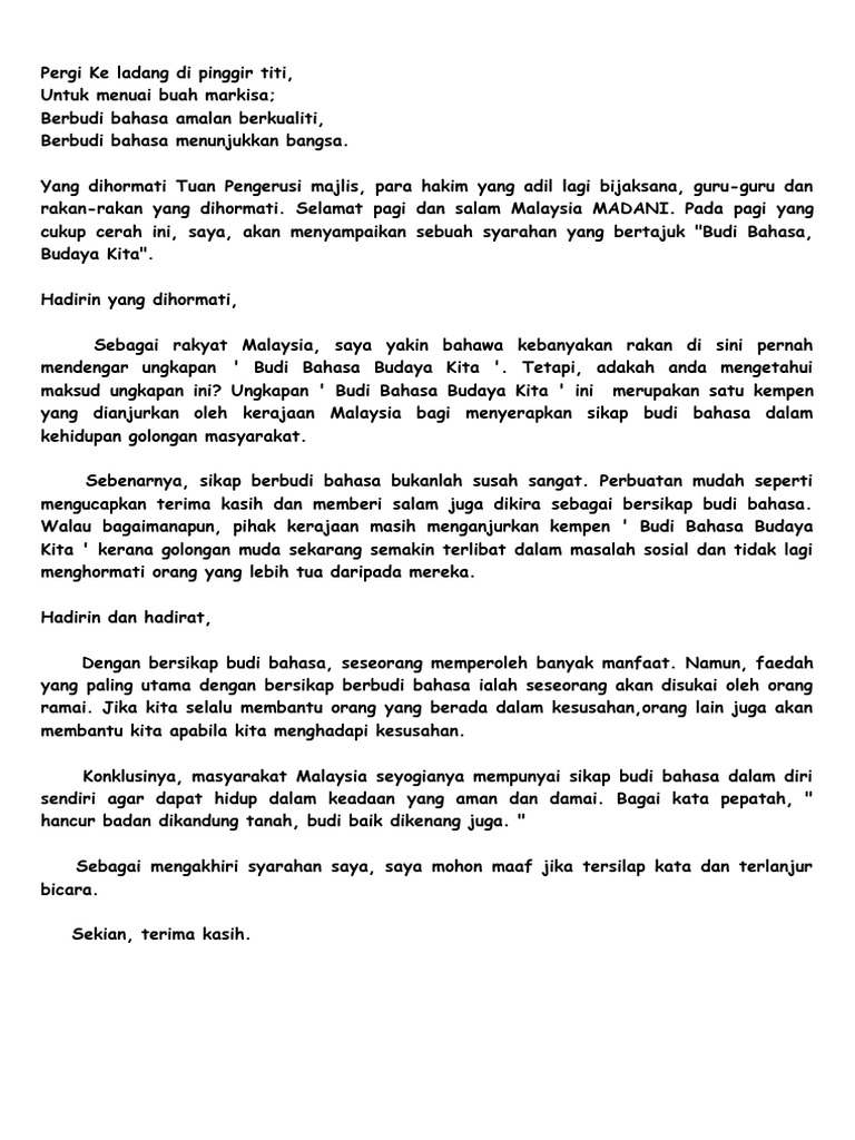 Teks-Syarahan-Budi Bahasa Budaya Kita | PDF