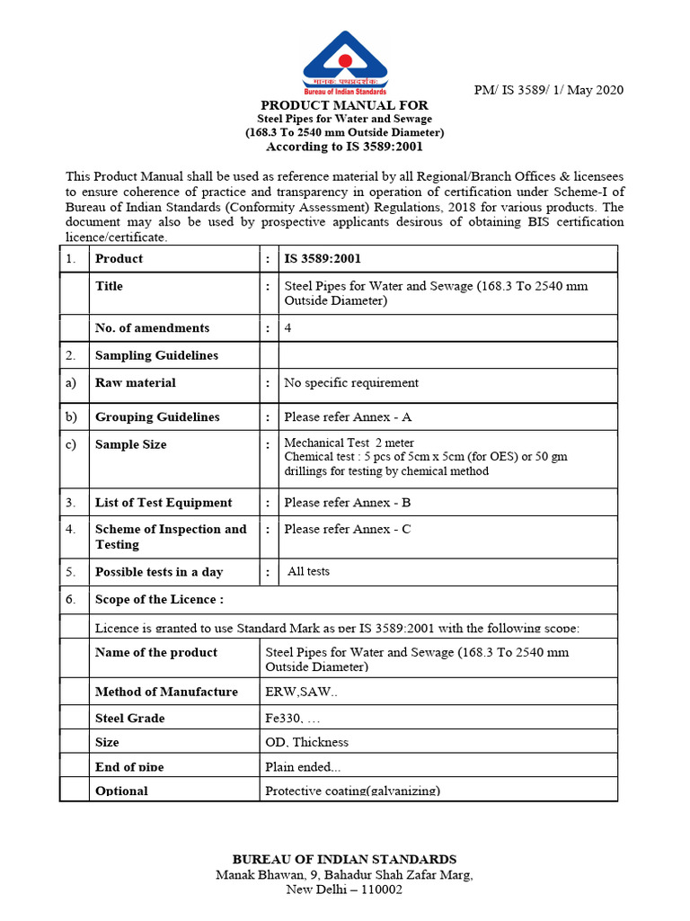 PM Is 3589 | PDF | Pipe (Fluid Conveyance) | Acid