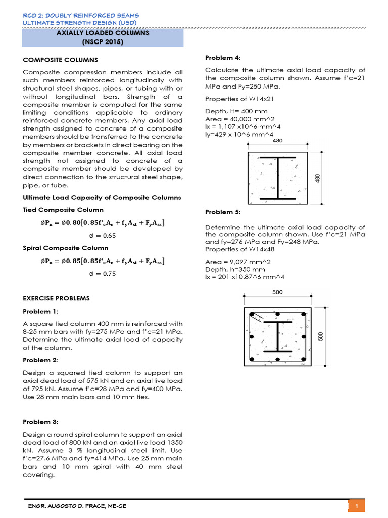RCD Lecture Note 7 - Axially Loaded Columns | PDF | Column | Concrete