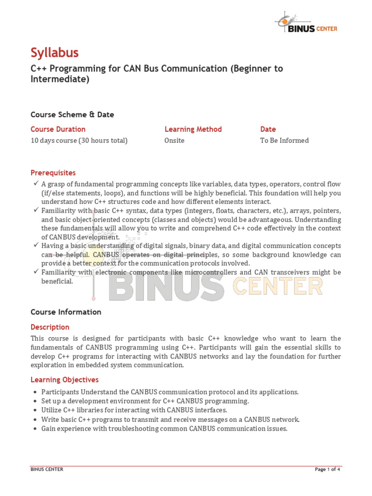C++ Programming For CAN Bus Communication (Beginner To Intermediate) | PDF | C++ | Communication