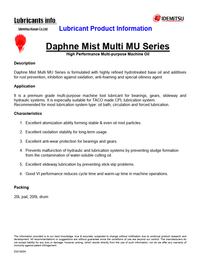 INFO-MIST-MULTI-MU-SERIES | PDF | Lubricant | Oils