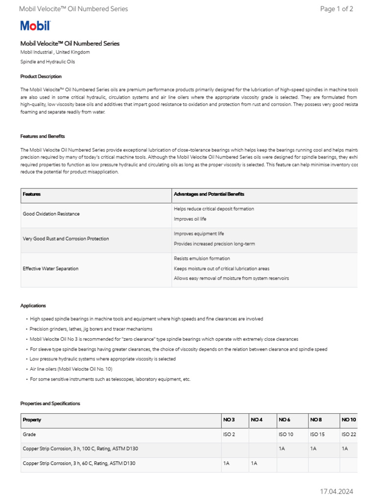 GL XX Mobil Velocite Oil No Series | PDF | Exxon Mobil | Bearing ...