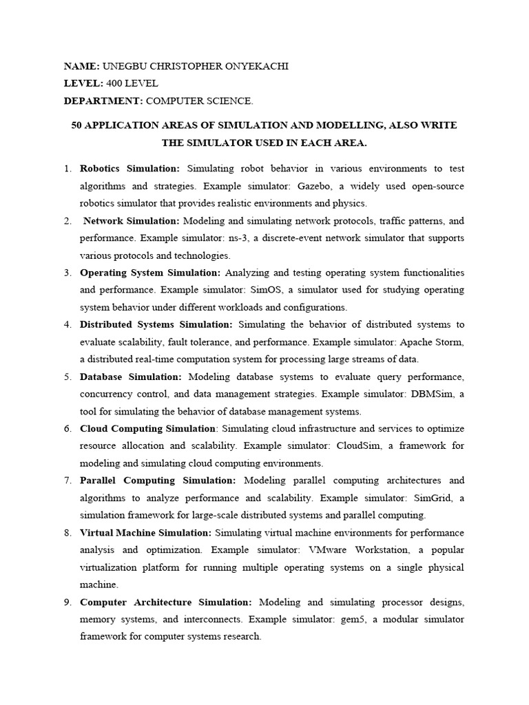 50 Application Areas of Simulation and Modeling University Assignment | PDF | Simulation ...