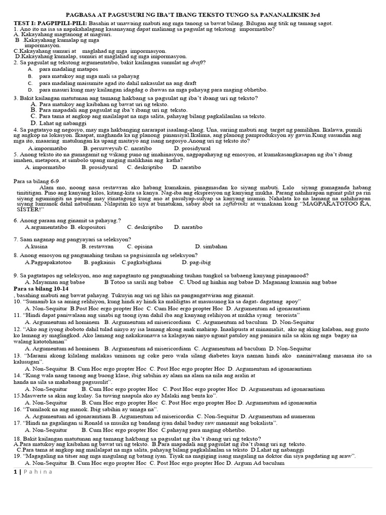 Final Review Pagbasa 2024 | PDF