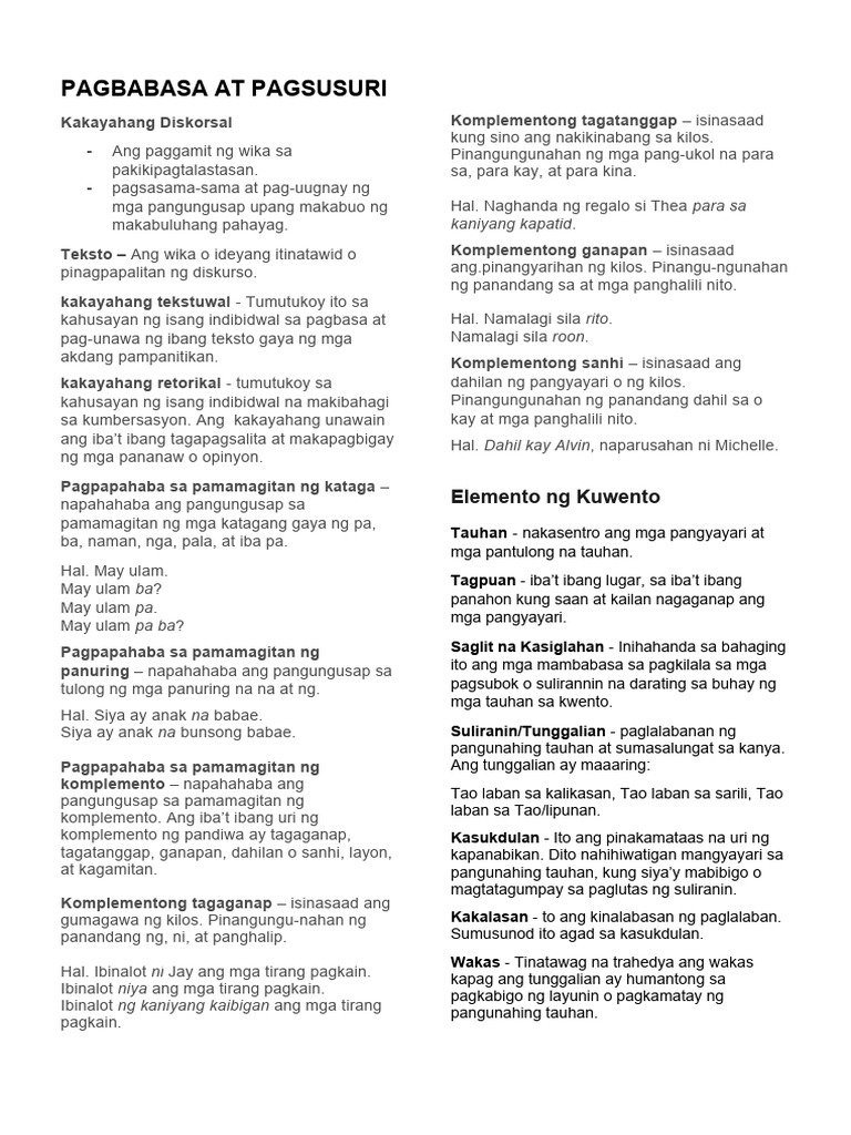 PAGBABASA-AT-PAGSUSURI-REVIEWER (1) | PDF