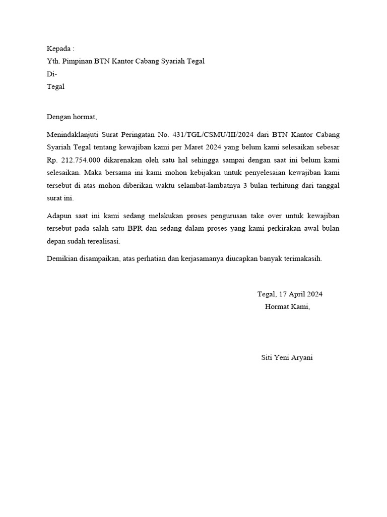 Surat Balasan Ke BTN | PDF