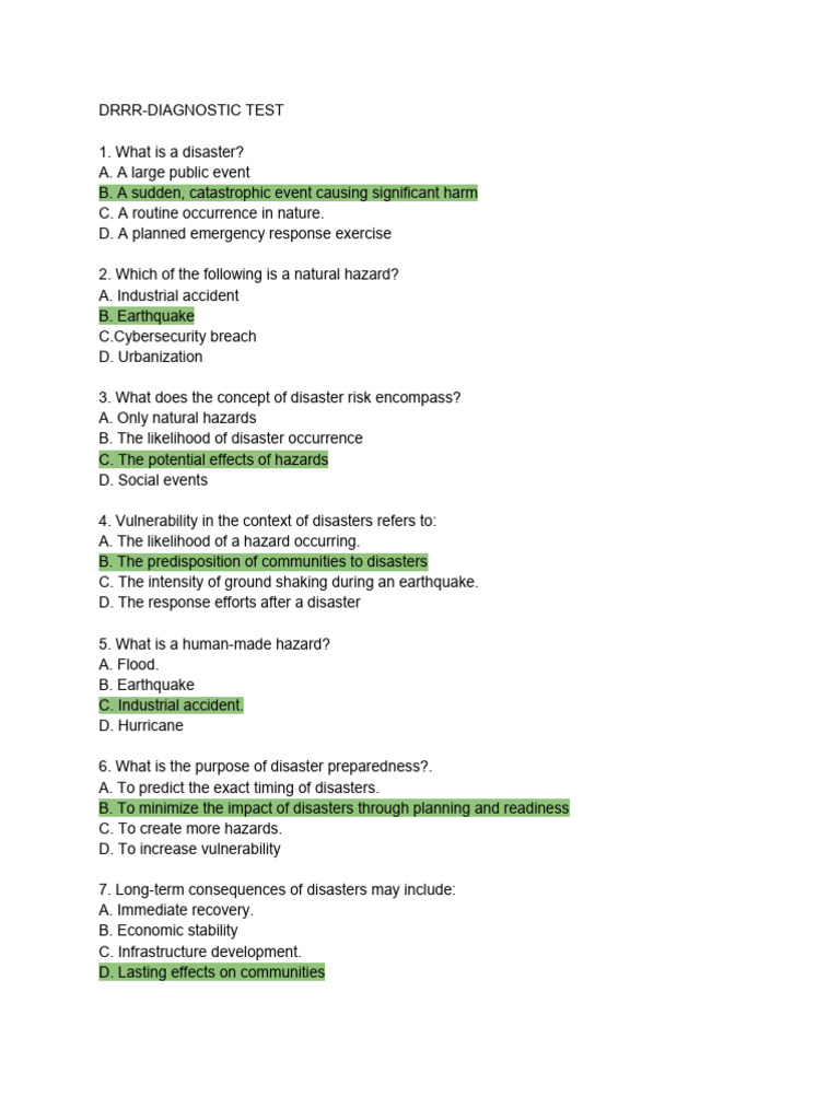 Drrr-Diagnostic Test | PDF | Natural Disasters | Earthquakes
