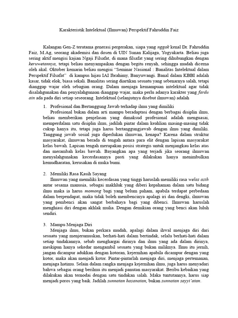 Karakteristik Intelektual Perspektif Fahruddin Faiz (AutoRecovered) | PDF