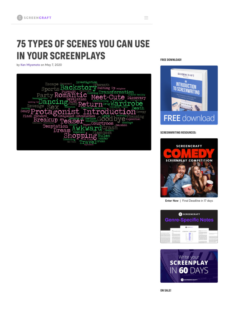 75 Types of Scenes You Can Use in Your Screenplays -ScreenCraft | PDF ...