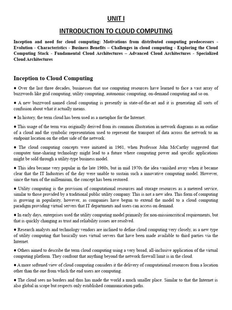 Cloud Computing Unit.1 | Download Free PDF | Cloud Computing | Internet Protocol Suite