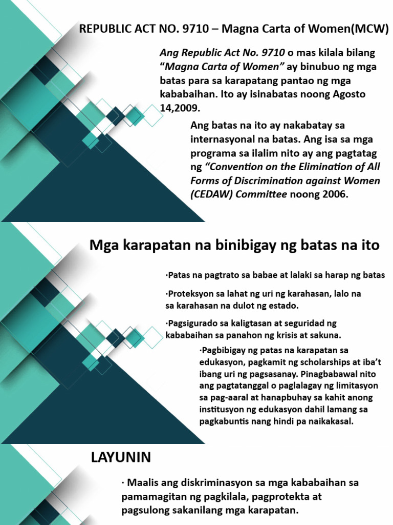 REPUBLIC ACT NO. 9710 - Magna Carta of Women (MCW) | PDF