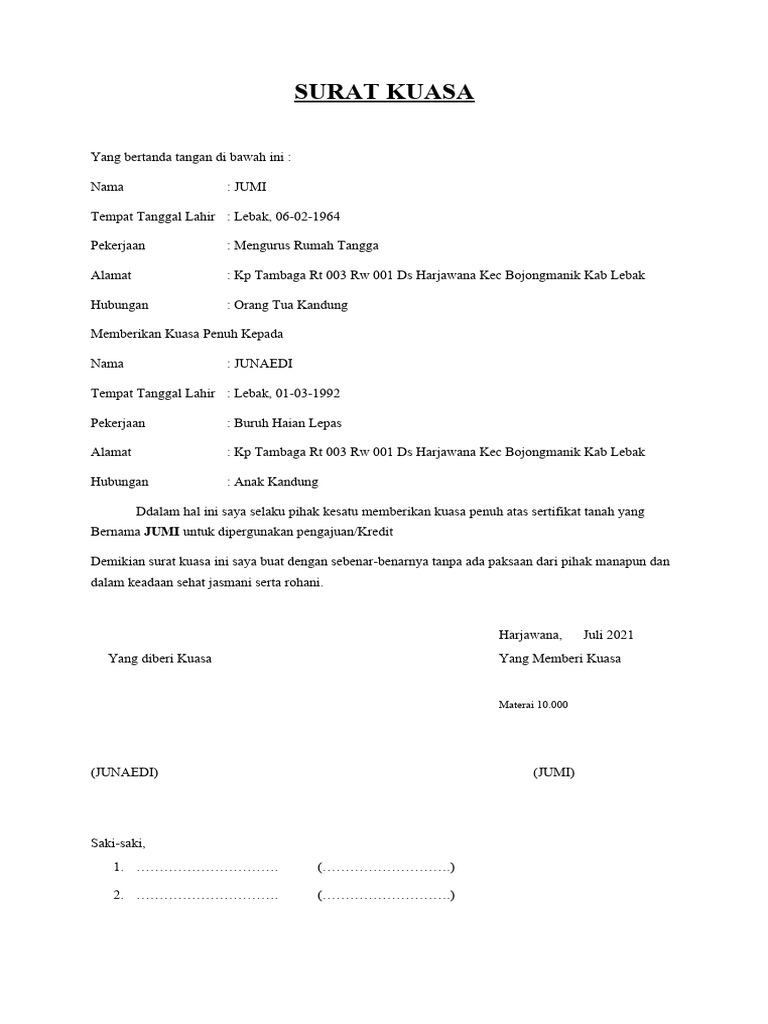 Surat Kuasa Pengambilan BST | PDF