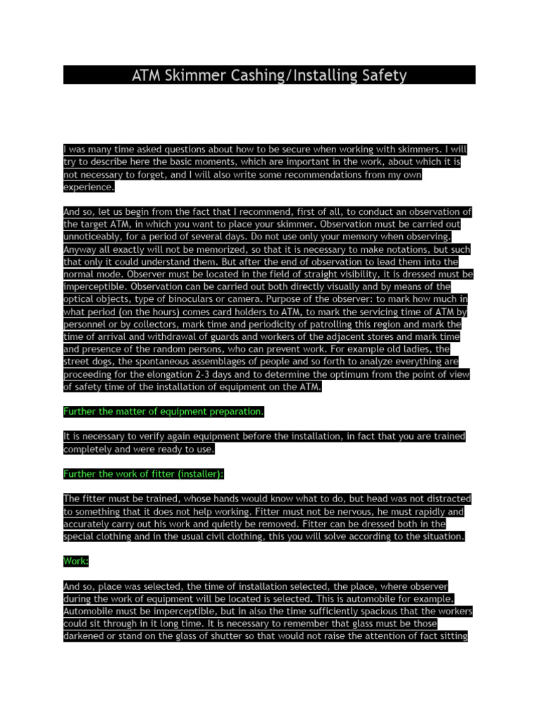 ATM Skimmer Cashing-Installing Safety | PDF | Automated Teller Machine ...