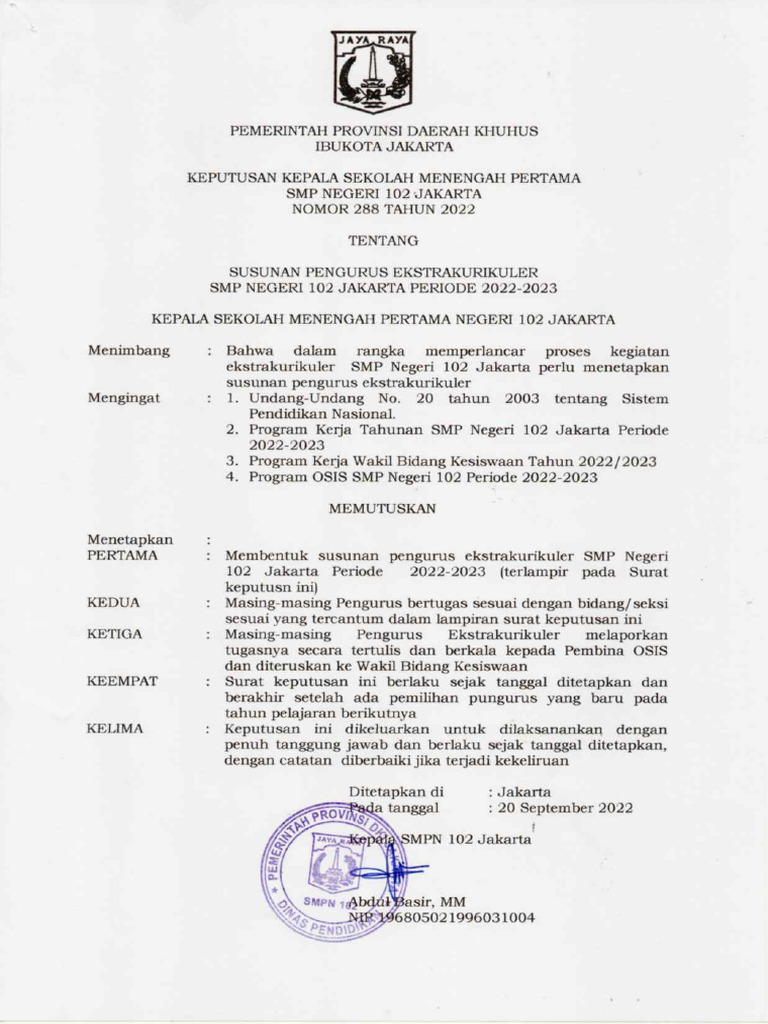 SK Pengurus Ekstrakurikuler | PDF