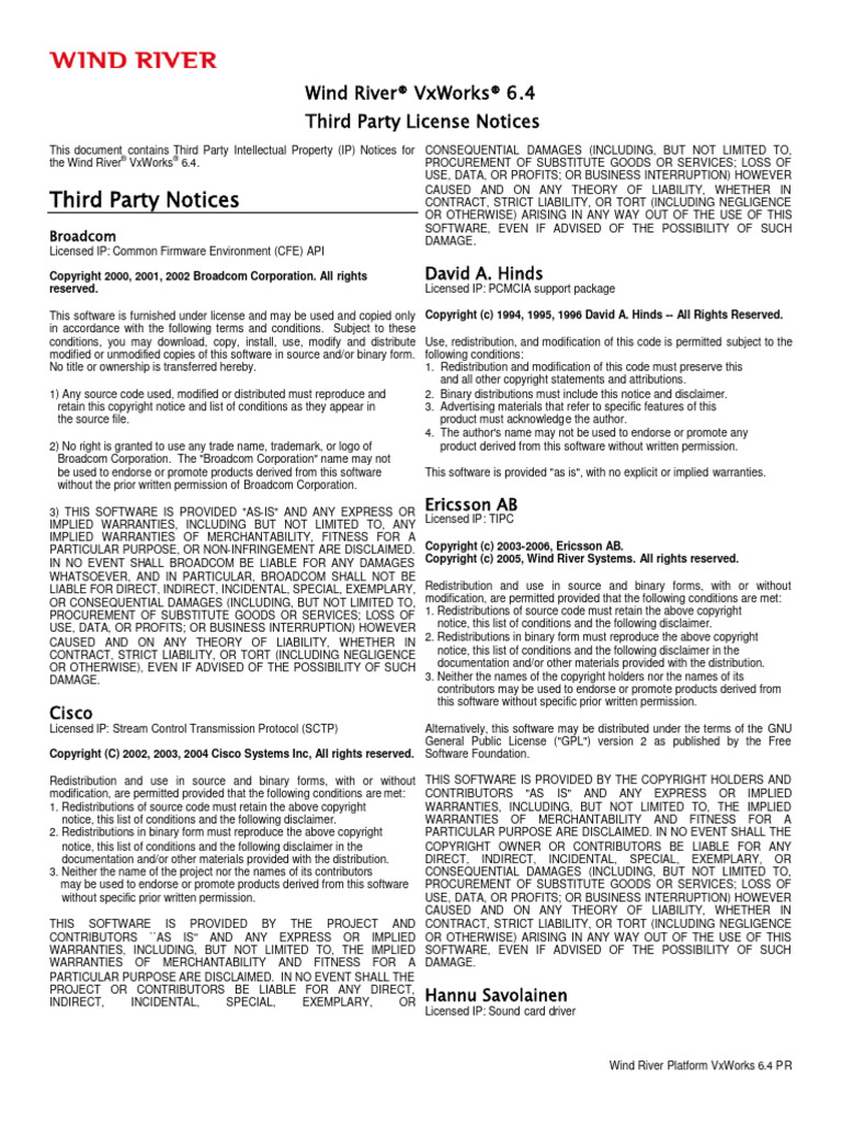 VxWorks 6 4 3rdPartyLicenseNotice | PDF | Legal Liability | Tort