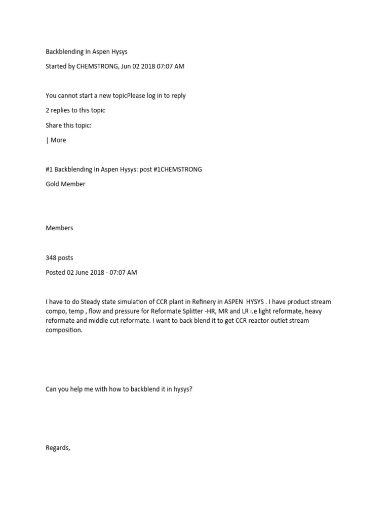 Backblending in Aspen Hysys | PDF | Industrial Processes | Chemistry