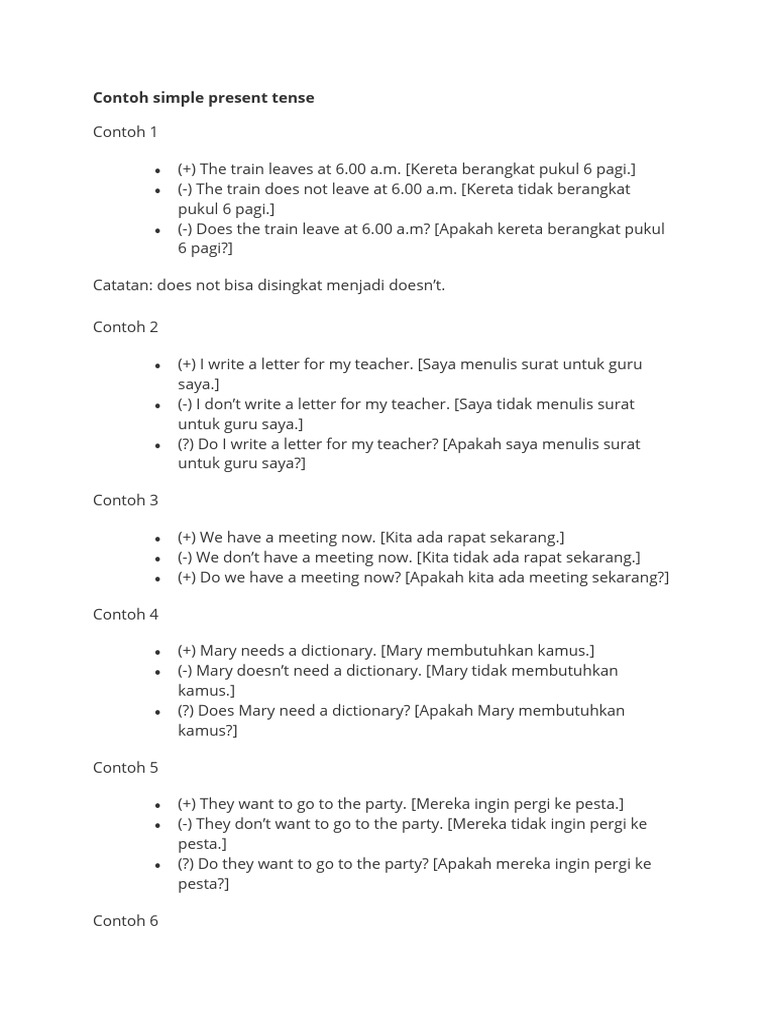 Simple Present Tense Examples | PDF | Indonesian Language | Linguistics