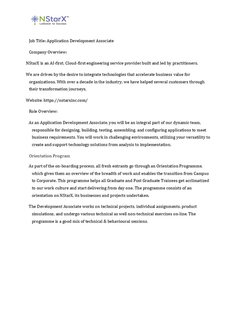 Application Development Associate Role at NStarX | PDF | Software ...