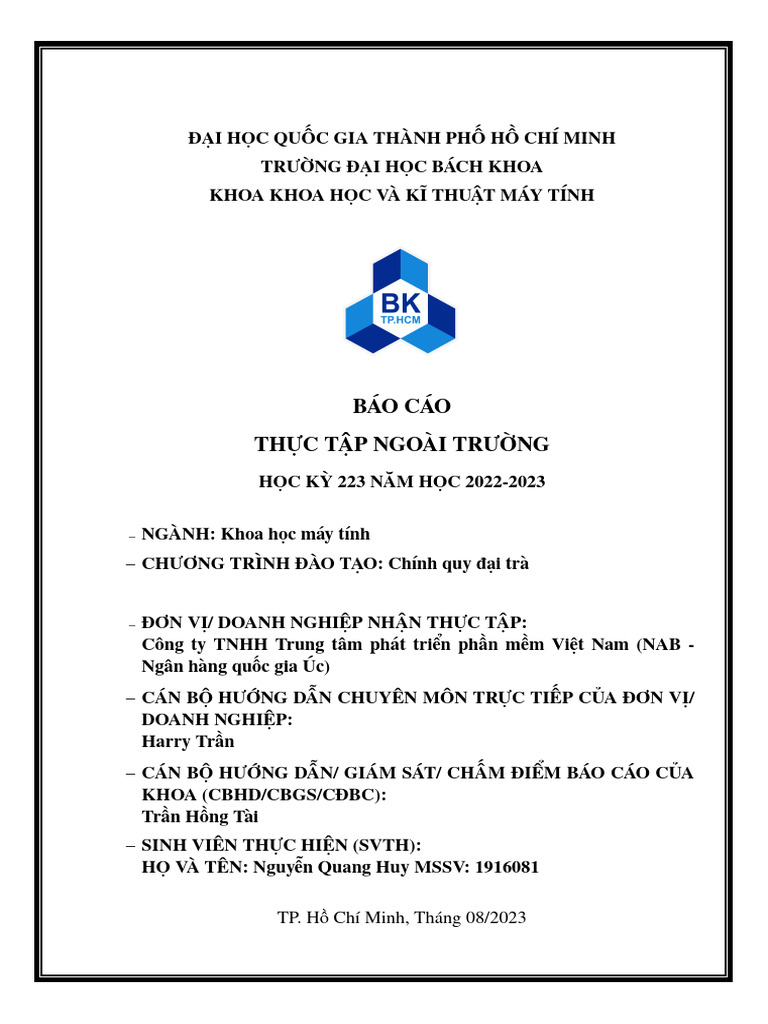 Internship - Nguyễn Quang Huy HK223 | PDF