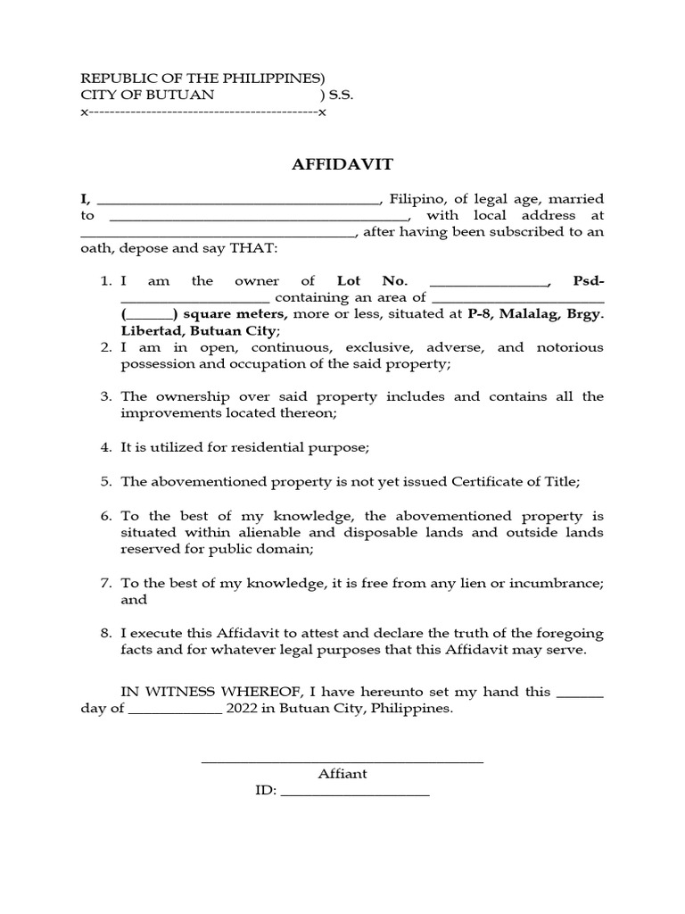 Affidavit of Ownership of Real Property Boiser | PDF | Finance & Money ...