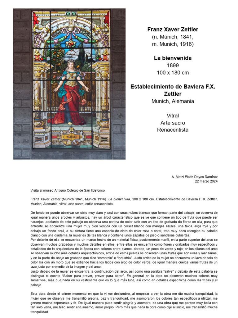 Vitral "La bienvenida" de Zettler | PDF | Munich